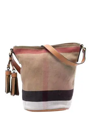 Burberry Mini Mega Check Canvas Ashby Tassel Bucket Bag - Brown