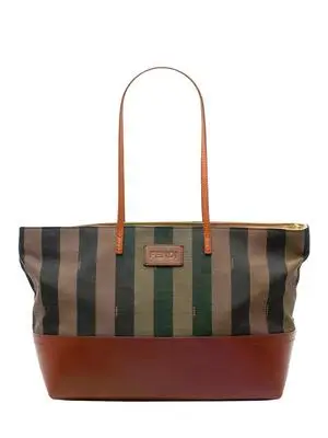 Fendi 2010-2026 Medium Pequin Canvas Roll Tote Bag Brown