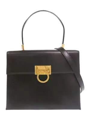 FERRAGAMO Leather Gancini Top Handle Satchel - Black
