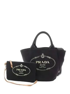 Prada Canvas Canapa Logo Satchel - Black