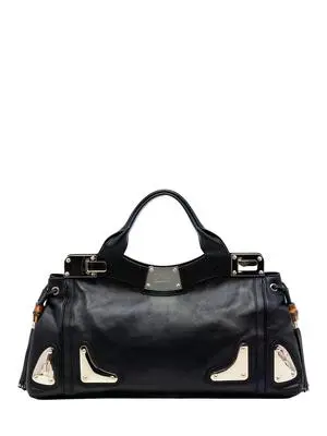 Gucci Leather Bamboo Tassel Top Handle Bag - Black