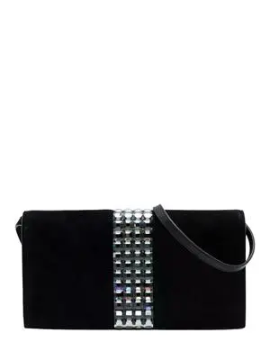 Gucci Suede Crystal Embellished Shoulder Bag - Black