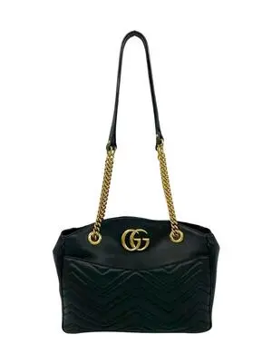Gucci Medium Gg Marmont Matelassé Leather Chain Shoulder Bag - Black