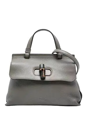 Gucci Small Leather Bamboo Daily Satchel - Grey
