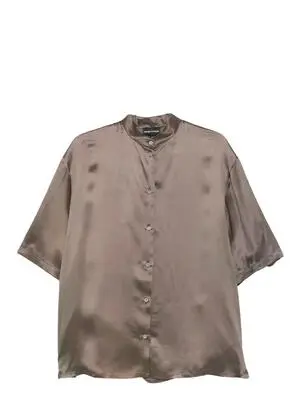 Emporio Armani Short-sleeve Band-collar Shirt - Brown