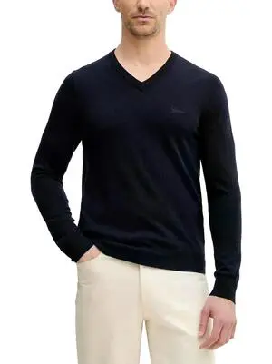 Guess Logo-embroidered V-neck Sweater - Blue