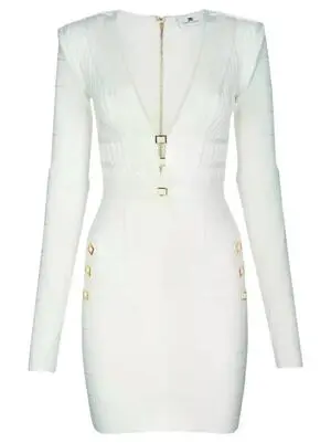 Elisabetta Franchi Mini Knitted Dress - White