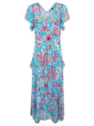 Rixo Floral Print V-neck Maxi Dress - Blue