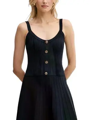 Guess Emmie Ribbed-knit Button Top - Blue