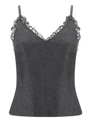Brunello Cucinelli Lace-trim V-neck Top - Grey