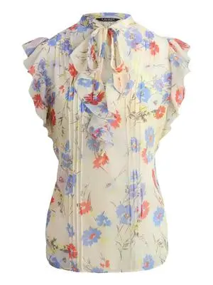 Ralph Lauren Floral-print Ruffled Blouse - Neutrals
