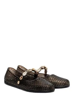 ANCIENT GREEK SANDALS Iro Embellished Fishnet Ballet Flats - Black