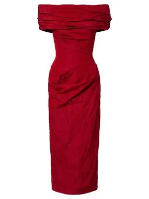 Magda Butrym Off-shoulder Draped Cotton-blend Midi Dress - Red