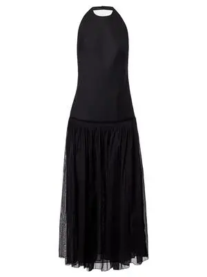 RÓHE Pleated Wool-blend Muslin Maxi Dress - Black