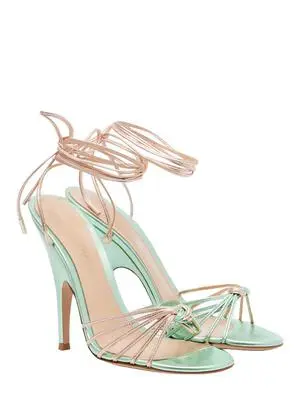 GIANVITO ROSSI Metallic Leather Slingback Sandals - Green