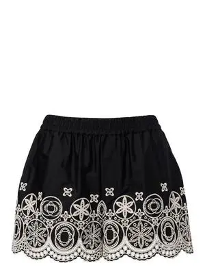 La DoubleJ Embroidered Cotton Pull-up Shorts - Black