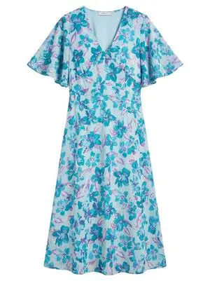 WALLIS Petite Floral Tie-neck Midi Dress - Mint