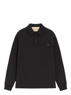 Valentino Garavani Cotton Polo Shirt With Vgold - Black