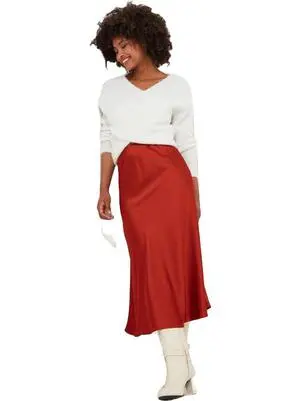 JOE BROWNS Fluted Satin Midi Skirt - Copper Red