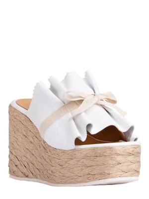 BEAUTIISOLES BY ROBYN SHREIBER BEAUTIISOLES Noelle Espadrille Platform Wedge Slide Sandal White
