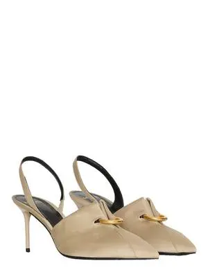 Balmain Cotton Gabardine Slingbacks With Piercing - Beige