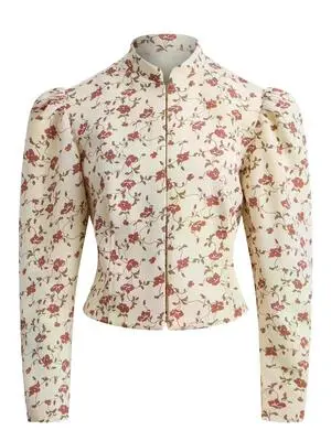12 STOREEZ Nastenka Floral Print Cropped Jacket - Neutrals
