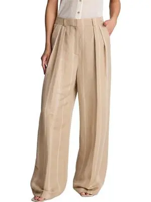 KENNETH COLE Double Pleat Wide Leg Trousers - Tilestripes Taupe/white