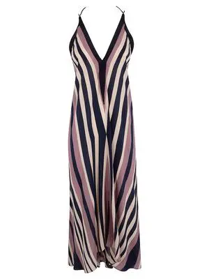 VOLANTIS Sunset Deep Neck Silk Dress - Multi