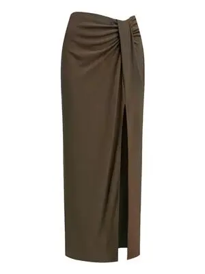 12 STOREEZ Draped Maxi Skirt - Brown