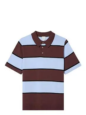 Paul Smith Blue And Merino Wool Stripe Polo - Brown