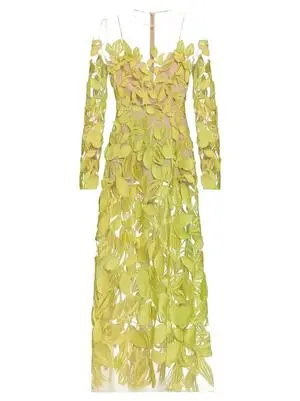 Elie Saab Floral-appliqué Sheer-panel Dress - Green
