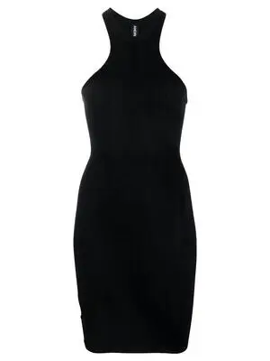 ANDREĀDAMO Ribbed Knit Racer Neck Dress - Black