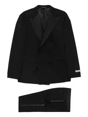 Canali Logo-patch Double-breasted Dinner Suit - Black