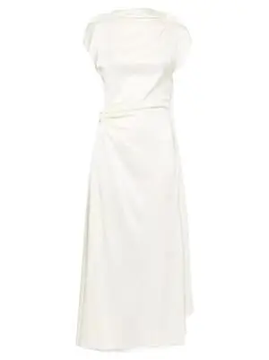 Victoria Beckham Sleeveless Draped Satin Midi Dress - Ivory