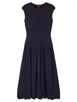 Whistles Stretch-knit Bubble-hem Midi Dress - Navy
