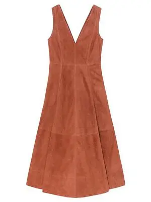 REISS X Atelier Nola V-neck Suede Midi Dress - Rust