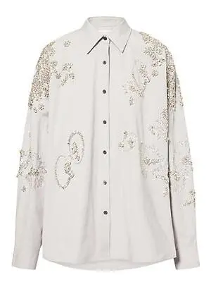 Dries Van Noten Casia Jewel-embellished Cotton Shirt - Light Grey