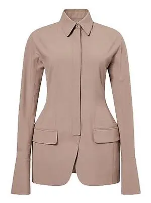 MUGLER Single-breasted Peplum Wool-blend Jacket - Dark Taupe