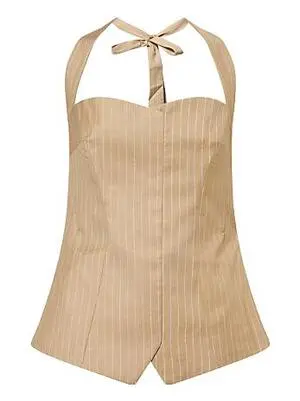 Oddmuse Pinstripe Halterneck Top - Camel