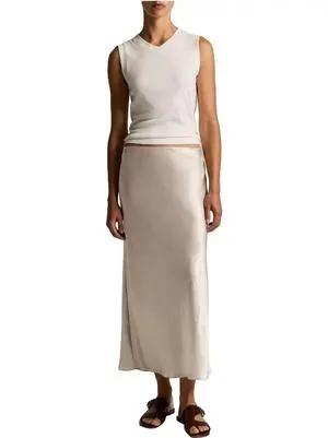 Vince Satin Side-slit Slip Skirt - White