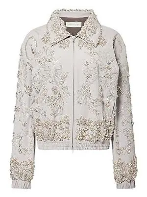Dries Van Noten Vinnia Jewel-embellished Bomber Jacket - Light Grey