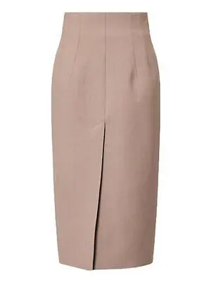 MUGLER Tailored Pencil Midi Skirt - Dark Taupe