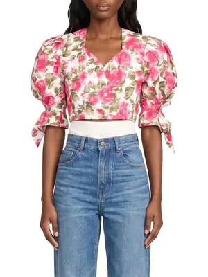 Chloé Cropped Floral Puff Sleeve Top - Pink