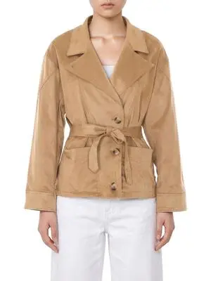 URBANCODE Faux Suede Belted Blazer - Beige