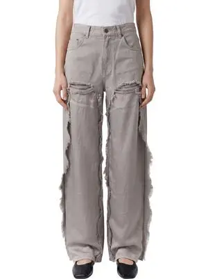 HAIKURE Distressed Denim Palazzo Jeans - Grey