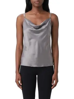 Patrizia Pepe Embellished Silk V-neck Top - Grey