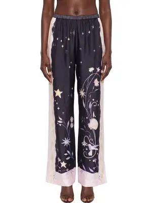 FORTE_FORTE Silk Floral Print Palazzo Trousers - Blue