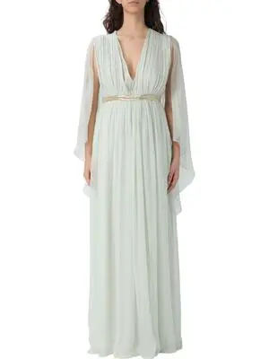 Alberta Ferretti Long Dress With Cape Effect - Green