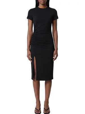 ANINE BING Jersey Midi Dress With Ruched Waist And Slit - Black
