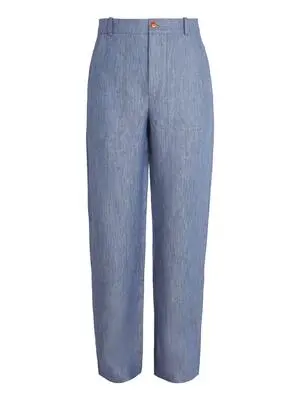 GOD'S TRUE CASHMERE Linen-denim Straight Trousers - Blue
